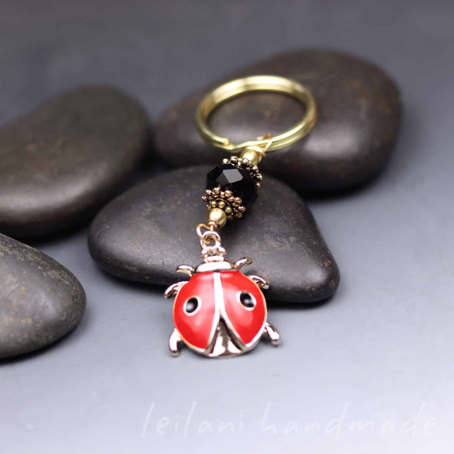 Gold Enameled Ladybug Keychain - Handmade with Love - leilani handmade