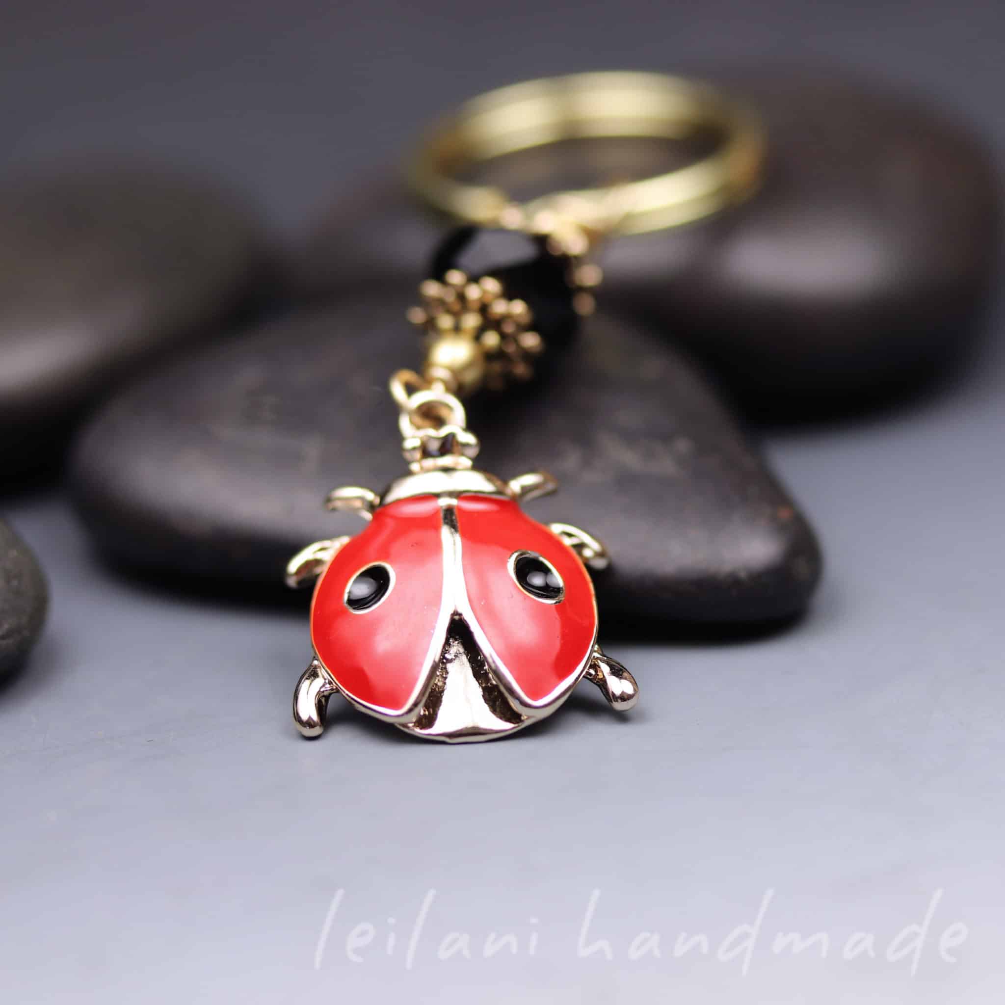 Gold Enameled Ladybug Keychain - Handmade with Love - leilani handmade