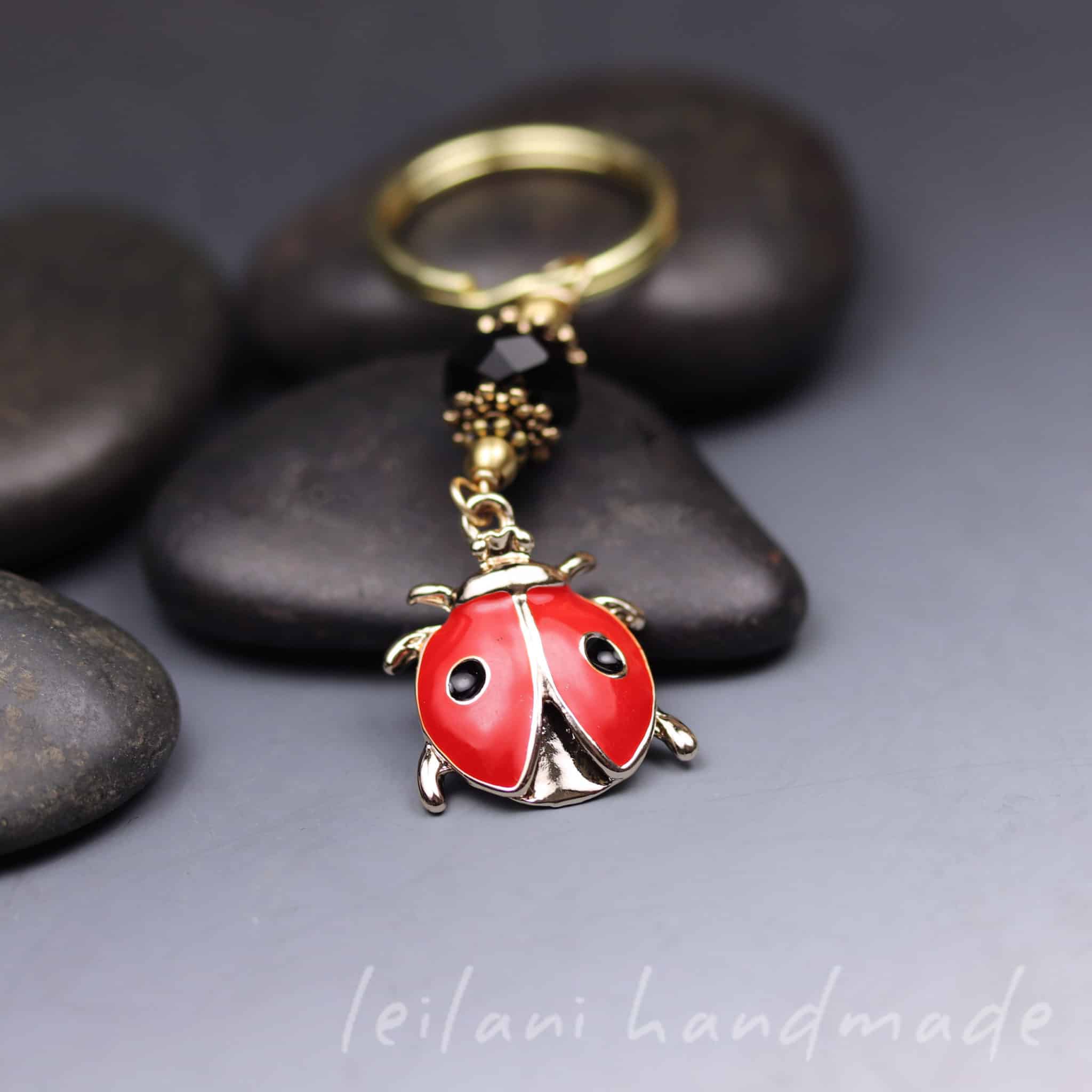 Gold Enameled Ladybug Keychain - Handmade with Love - leilani handmade